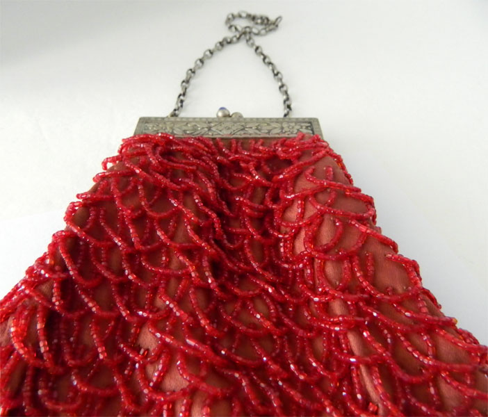 Antique red bead handbag