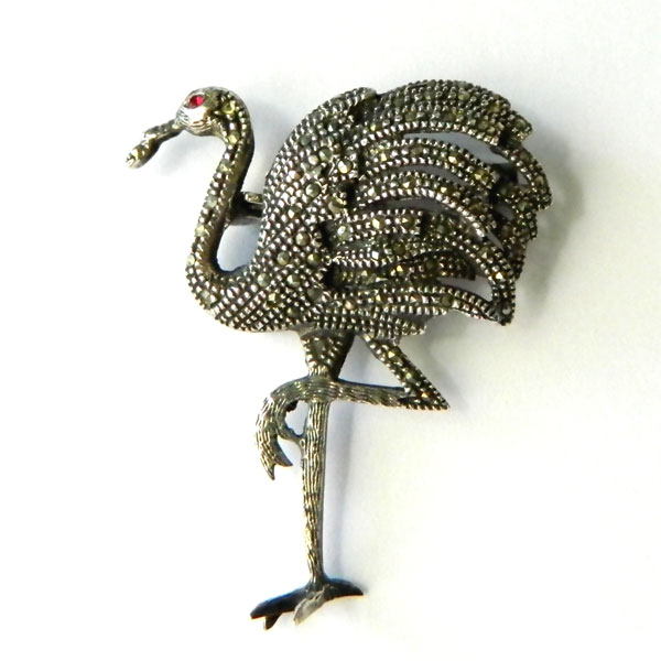 Sterling silver flamingo brooch